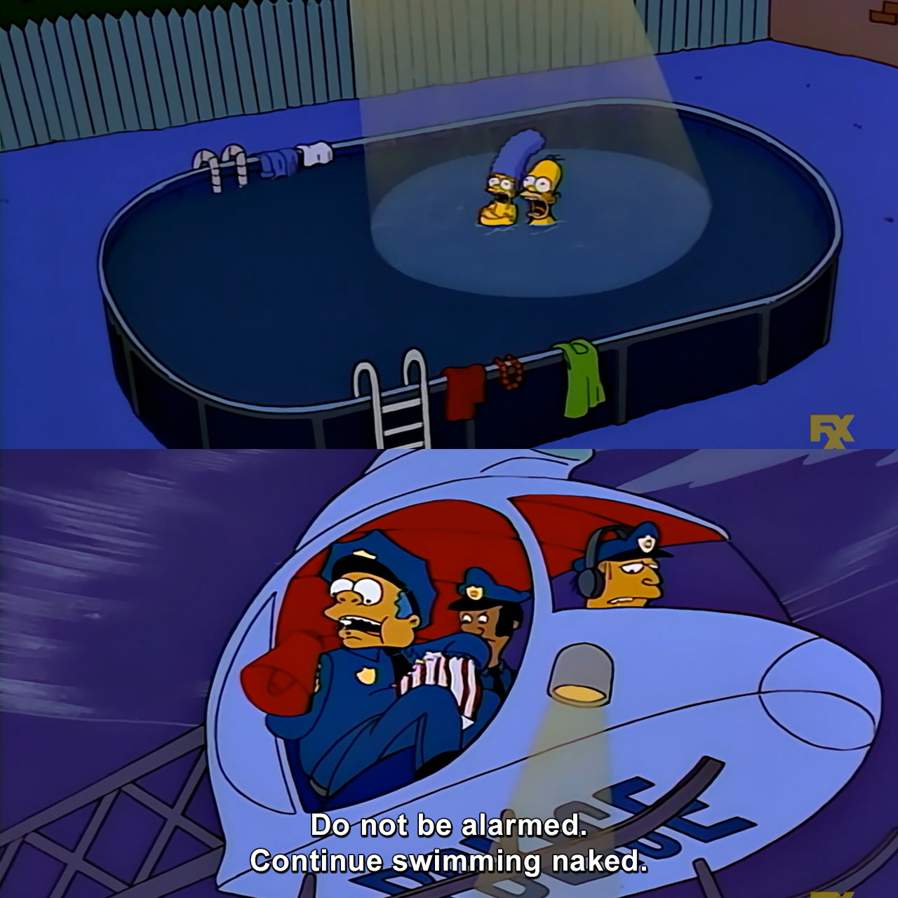 Do not be alarmed. Continue swimming naked. | The Simpsons | TVgag.com