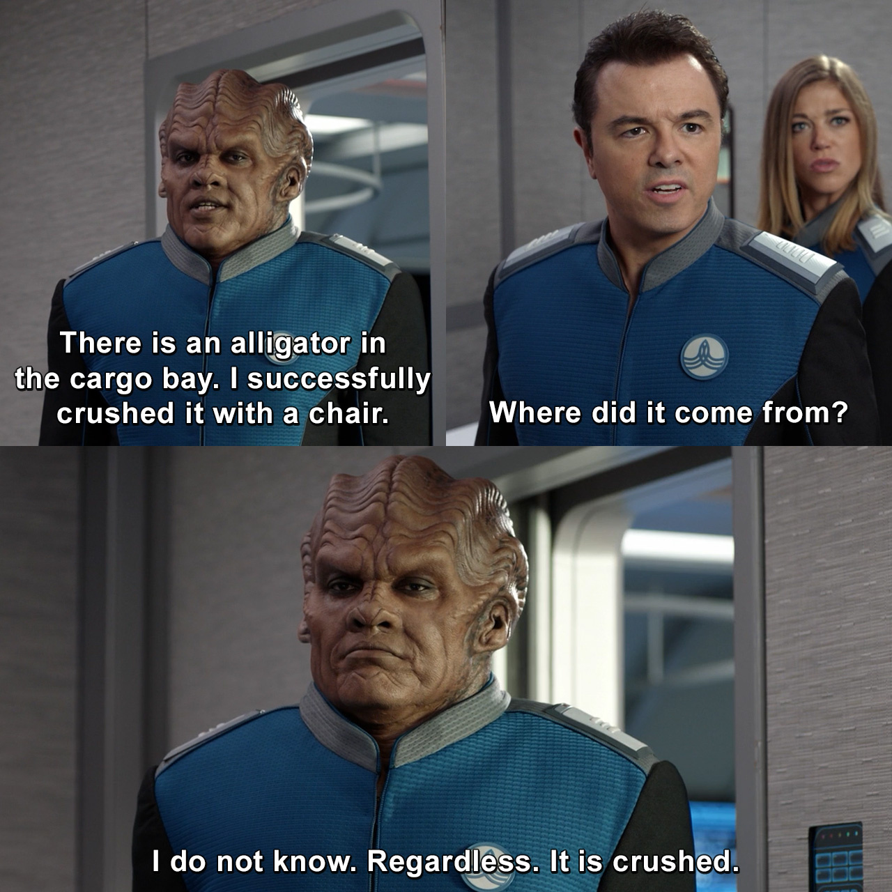 There is an alligator in the cargo bay. I successfully crushed it with ...