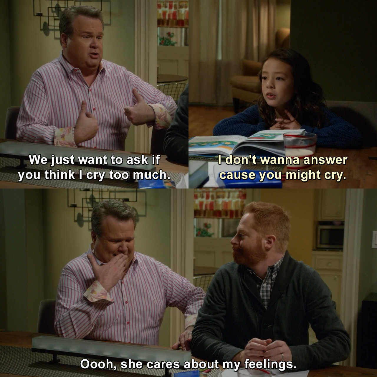 We just want to ask if you think I cry too much. I don't wanna answer ...